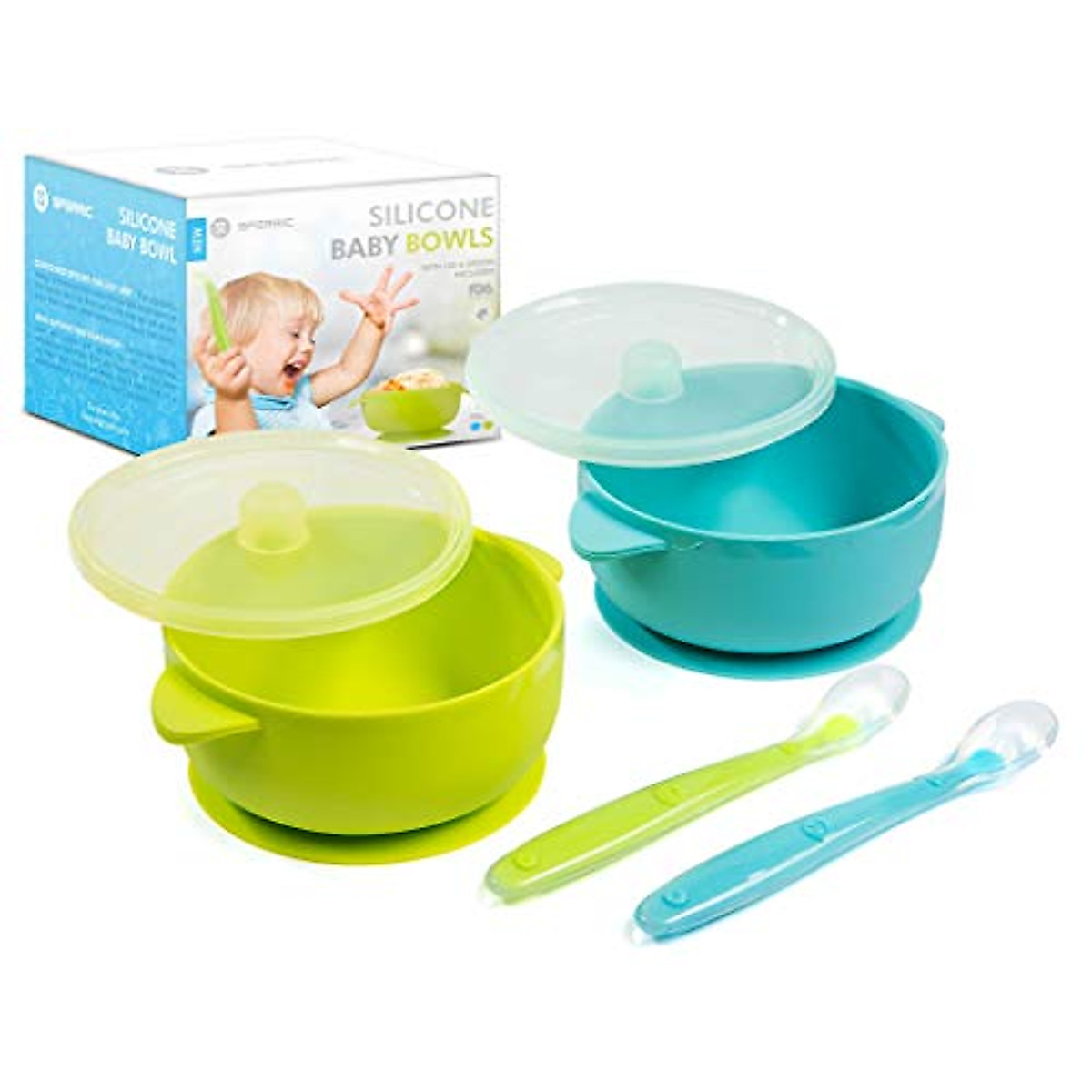 Sperric Silicone Suction Baby Bowl with Lid - BPA Free - 100% Food Grade Silicone - Infant Babies And Toddler Self Feeding