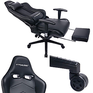 GTRACING Gaming Chair for Adults, Racing Style Computer Chair with Footrest, Adjustable Reclining Backrest and Lumbar Support, Stylish High Back Chair for Gaming and Office (Black)
