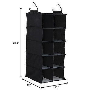 Household Essentials 10 Pocket Closet Hooks Hanging Shoe Organizer, Black