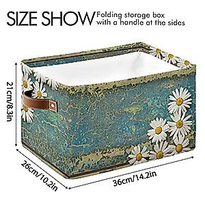 Flower Floral Daisy Wood Storage Bin Canvas Toys Storage Basket Bin Large Storage Cube Box Collapsible with Handles for Home Office Bedroom Closet Shelves，2 pcs