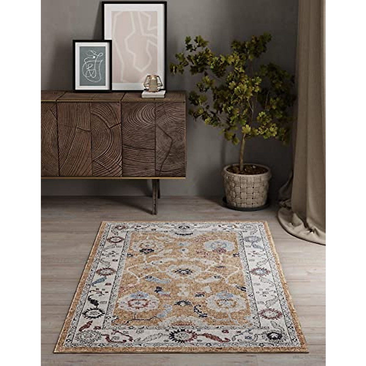 Rugs.com Eco Traditional Collection Rug – 5' x 8' Almond Beige Medium Rug Perfect for Bedrooms, Dining Rooms, Living Rooms