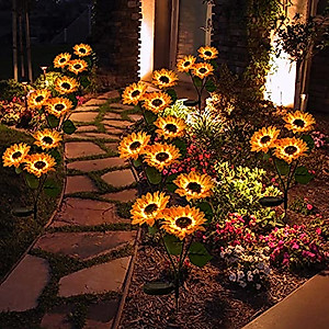 Doingart 2 Packs Solar Sunflower Lights,Upgrade Solar Powered Sunflower Lights with 3 Sunflower,LED Solar Lights Outdoor for Patio Lawn Garden Yard Pathway Decoration