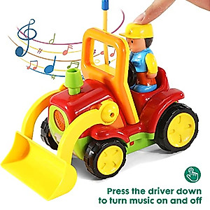 LOVE LIFE Cartoon RC Construction Car with Lights and Music Electric Radio Control Toy Remote Control Car for Babies Kids Toddlers Boys Girls