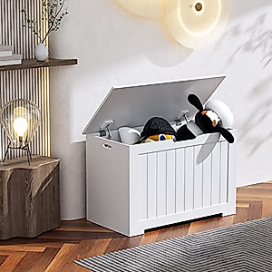 Epetlover Toy Chest for Girls Boys Wooden Storage Box with Flip-top Lid & Safety Hinge, Kids Room Play Room Nursery Organizer, Bedroom Bench with 100L Storing Area, White