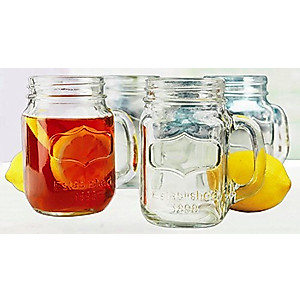Circleware Simply Mason Jar Mug Shot Glasses with Handle, Set of 6, Party Home Entertainment Dining Beverage Drinking Glassware for Brandy, Liquor, Bar Decor, Jello Cups, 4.7 ounce, Clear (66993)