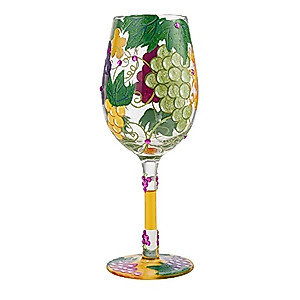 Enesco Designs by Lolita Drink Happy Thoughts Hand-Painted Artisan Wine Glass, 15 Ounce, Multicolor