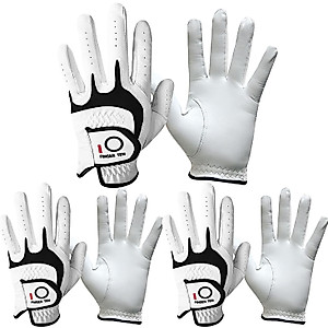 FINGER TEN Golf Gloves Men Right Left Handed Golfer 3/6 Pack Mens Golf Glove Left Right Hand Soft Cabretta Leather All Weather Grip Size S M ML L XL (White-6 Pack, X-Large, Left)