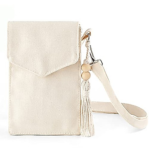 Mkono Small Crossbody Cell Phone Purse for Women Boho Canvas Phone Bag with Tassel Lightweight Cute Travel Purse Tiny Shoulder Handbag for Shopping Sport Camping Work