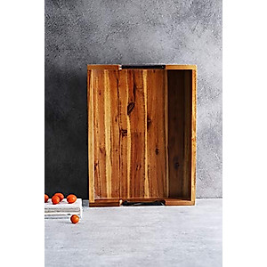 Ottoman Tray, 16.5"x12.5" Acacia Wood Serving Tray with Black Metal Handles, Great for Ottoman Tray, Food Tray, Breakfast Tray, Eating Tray……