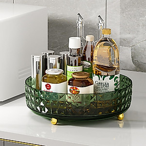 Lazy Susan Turntable Organizer for Cabinet, 360 Rotating Makeup Perfume Organizer for Vanity, Turntable Tray for Bathroom, Kitchen Sink Countertop Organizer for Spice (11-Dark Green)