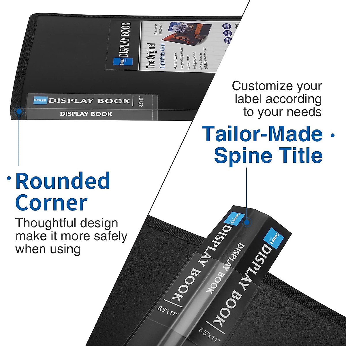 Sooez 30-Pocket Binder with Plastic Sleeves 8.5x11" (Black), Heavy Duty Art Portfolio Folder with Clear Sheet Protectors, Display 60 Pages, Presentation Book for Artwork, Document Organizer Binder