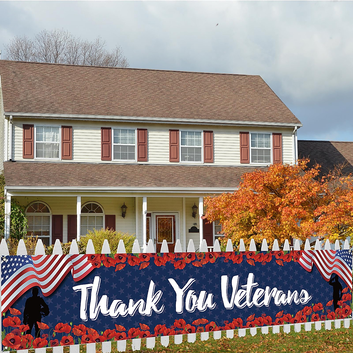 Veterans Day Decorations Thank You Veterans Banner for Fence Yard Lawn Red White Blue Patriotic Decor 4th of July Memorial Day Decorations and Supplies for Home Party
