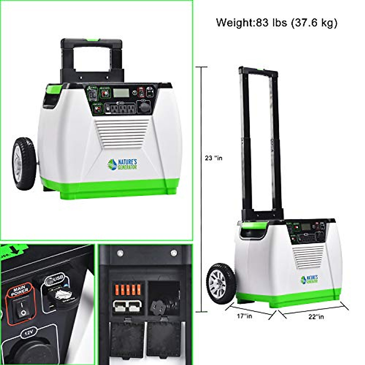 Nature's Generator GXNGAU Gold System Portable High Quality Generator with Solar Power Panel, USB Outlets, and AC Charging Cord