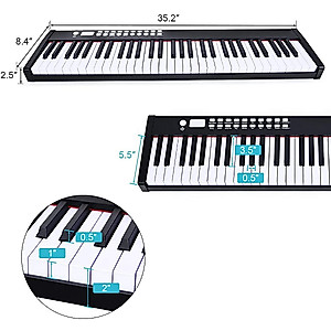 Costzon BX-II 61-Key Portable Keyboard Piano, Electric Keyboard Digital Piano w/Semi Weighted Keys, USB/MIDI Keyboard, Sustain Pedal, Power Supply & Carrying Case for Beginners Adults Kids, Black