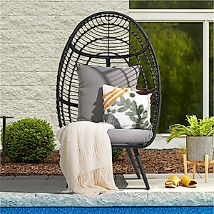 Patiorama Wicker Egg Chair Outdoor Indoor, Rattan Lounge Chair for Outside w/Legs Cushion, Basket Wicker Chair for Bedroom Living Room Front Porch Backyard Garden 350 lbs Capacity (Grey)