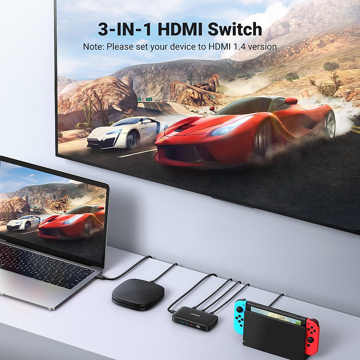 UGREEN HDMI Switch 3 in 1 Out 4K HDMI Splitter, HDMI Switch with Remote Supports HDR CEC 3D HDCP1.4 HDMI 3 Port Box Hub 4K 30Hz, Compatible with PS5 PS4 Xbox Fire Stick Roku Apple TV PC