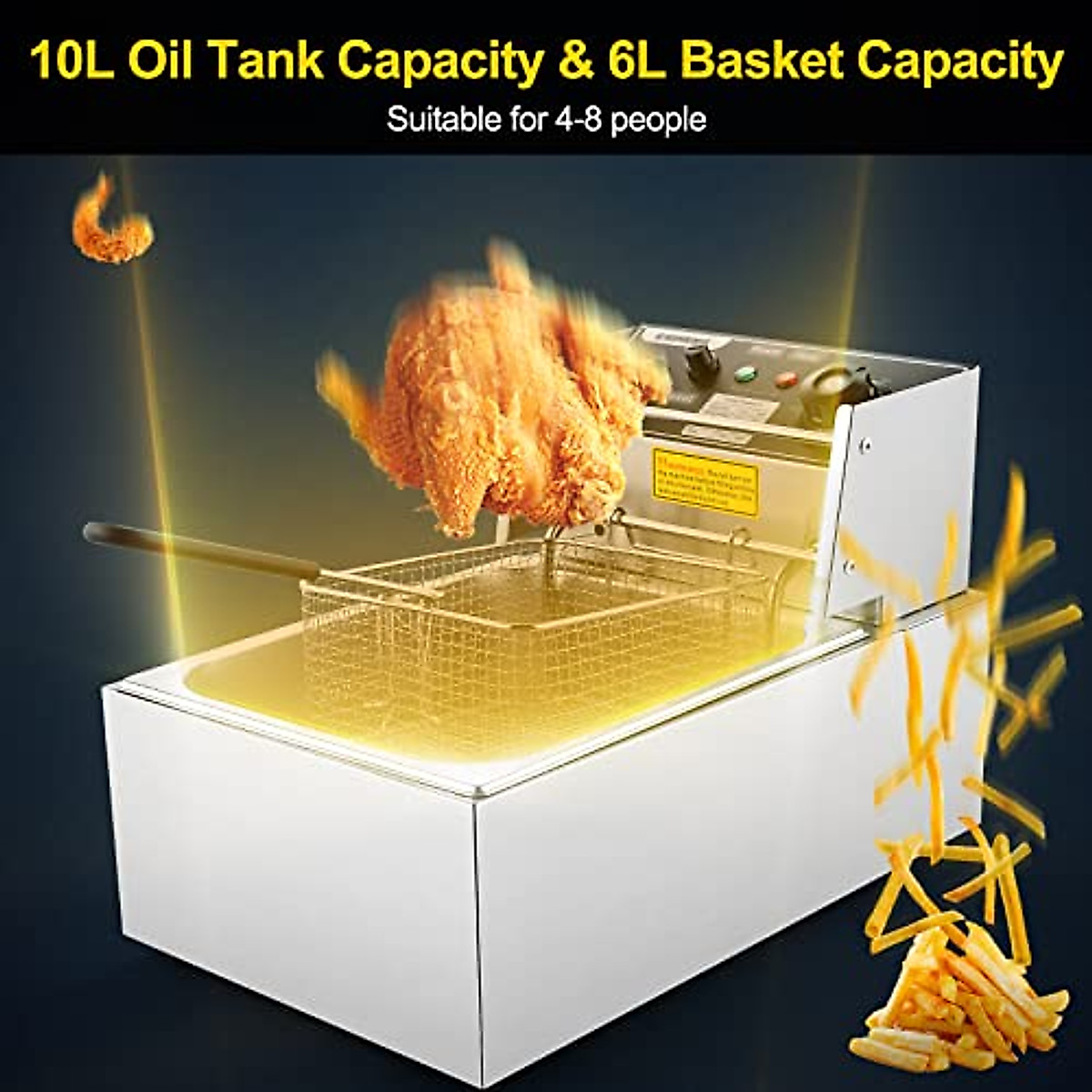 Deep Fryer with Removable Basket and Lid, 1500W 6.34QT Electric Fryers, Stainless Steel Countertop Oil Fryer for Home Kitchen Restaurant, Ideal for French Fries, Fish, Chicken, Wings