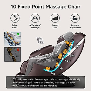 BOSSCARE Zero Gravity Massage Chair, Voice Control Full Body Airbag Massage Recliner with Back Heating, Electric Extendable Footrest, Foot Roller, Bluetooth Speaker, Touch Screen for Family & Friends
