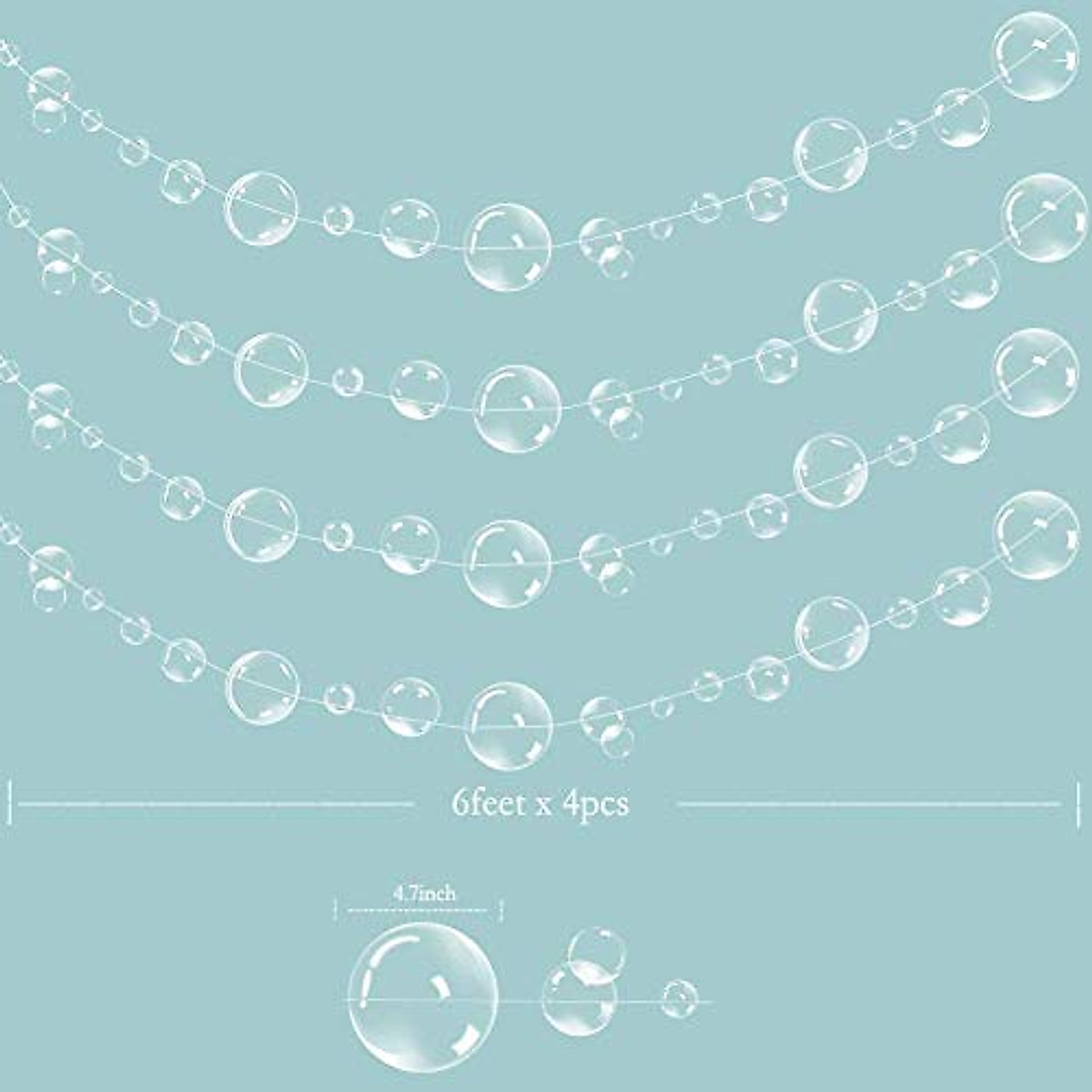 4 String Under the Sea White Bubble Garlands for Little Mermaid Party Decorations 2D Bubble Coutout Garland Hanging Bubbles Streamer Pool Ocean Underwater Kids Birthday Baby Shower Bday Party Supplies