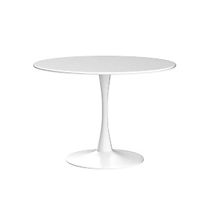Modern Round Dining Table, Tulip Table for 4-6 Persons, Mid-Century Leisure Table for Kitchen Living Room (White, 42")