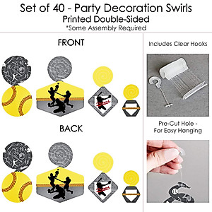 Big Dot of Happiness Grand Slam - Fastpitch Softball - Birthday Party or Baby Shower Hanging Decor - Party Decoration Swirls - Set of 40