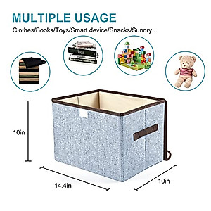 Bagnizer Foldable Fabric Storage Bins with Lids, 14.4x10x10'' Decorative Stackable Storage Cubes with Handles, Toy Clothes Blanket Storage Organizer, Closet Storage Basket/Box/Containers