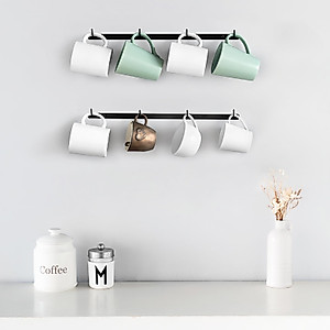 Dahey Mug Holder Metal Coffee Mug Rack Wall Mounted with 8 Mug Hooks, Set of 2, Mug Display Rack Cup Holder Storage for Kitchen Dining Room Coffee Bar, Black