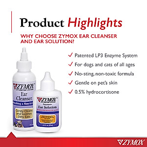 PET KING BRANDS Zymox Ear Solution w/ .5% hydrocortisone and Cleanser Bundle