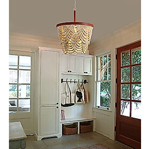 Q&S Boho Wood Beaded Chandelier,Large 5-Lights Farmhouse Coastal Bohemia Chandeliers for Dining Room Living Room Foyer Kitchen Island Restaurant UL Listed Assembly Complete W20