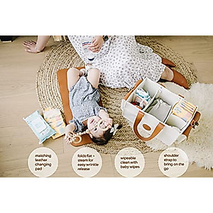 Baby Diaper Caddy Organizer with Changing Mat | Hanging Diaper Caddy Organizer | Diaper Organizer for Changing Table with Leather Handles | Car Diaper Caddy Organizer | Small Diaper Caddy Basket