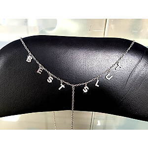Women Sexy Rhinestone Waist Body Chain Crytal Sexy Best Slut Letter Pendant Belly Waist Chain T-string Thong Body Jewelry