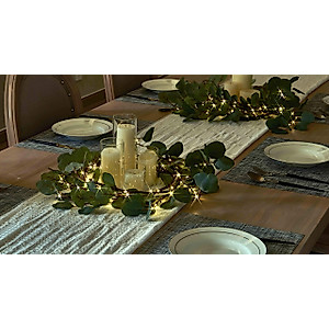 Hairui Lighted Artificial Eucalyptus Garland 6FT 96 LED Battery Operated Faux Vine Lights with Timer for Spring Wedding Backdrop Arch Wall Decor