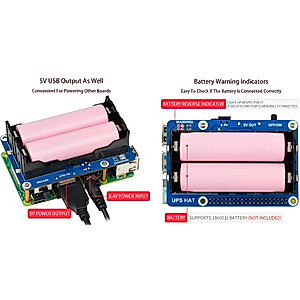 Uninterruptible Power Supply UPS HAT for Raspberry Pi Series Boards(Raspberry Pi 4 Model B/3B+/3B) Charge and Power Output at The Same Time,Multi Battery Protection Circuits