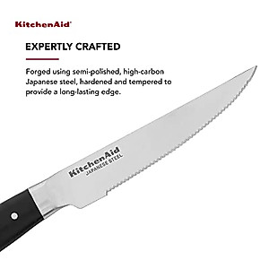 KitchenAid Gourmet 4 Piece Forged Triple Rivet Steak Knife Set, High Carbon Japanese Steel, Sharp Kitchen Knife Set, 4.5 inch, Black