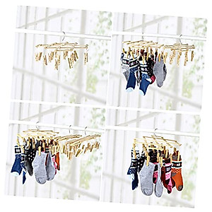 Multi Hanger Hangers for Clothes Bamboo Sock Drying Rack Space Saver Clothes Pegs Hook up Clothespin Coat Hanger Baby Hanging Wooden Multiple Clips Folding Drying Rack