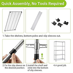 5-Tier Wire Shelving Unit, Adjustable Steel Storage Shelves 35.4" D x 17.7" W x 66.9" H, Commercial Storage Organisation Rack Heavy Duty Steel Shelving for Kitchen Bedroom Bathroom Office Garage