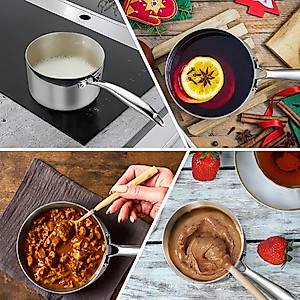 P&P CHEF Small 1 Qt Saucepan, Tri-Ply Stainless Steel Milk Sauce Pan with Glass Lid, Kitchen Induction Cookware for Cooking Boiling Stewing, Dishwasher Safe, Silver