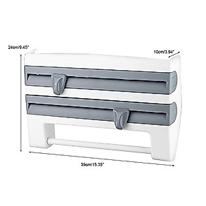 Paper Towel Holder Wall-Mount Sauce Bottle Storage Rack Paper Towel Holder Preservative Film Dispenser for Kitchen Bathroom Toilet Drill Free(Gray Blue)