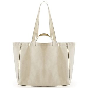 LAIMAILER Canvas Grocery Bags Reusable Shopping Bags Heavy Duty Tote Bag Foldable Washable with Handles Blank Beach Bags Multifunctional Daily Bags