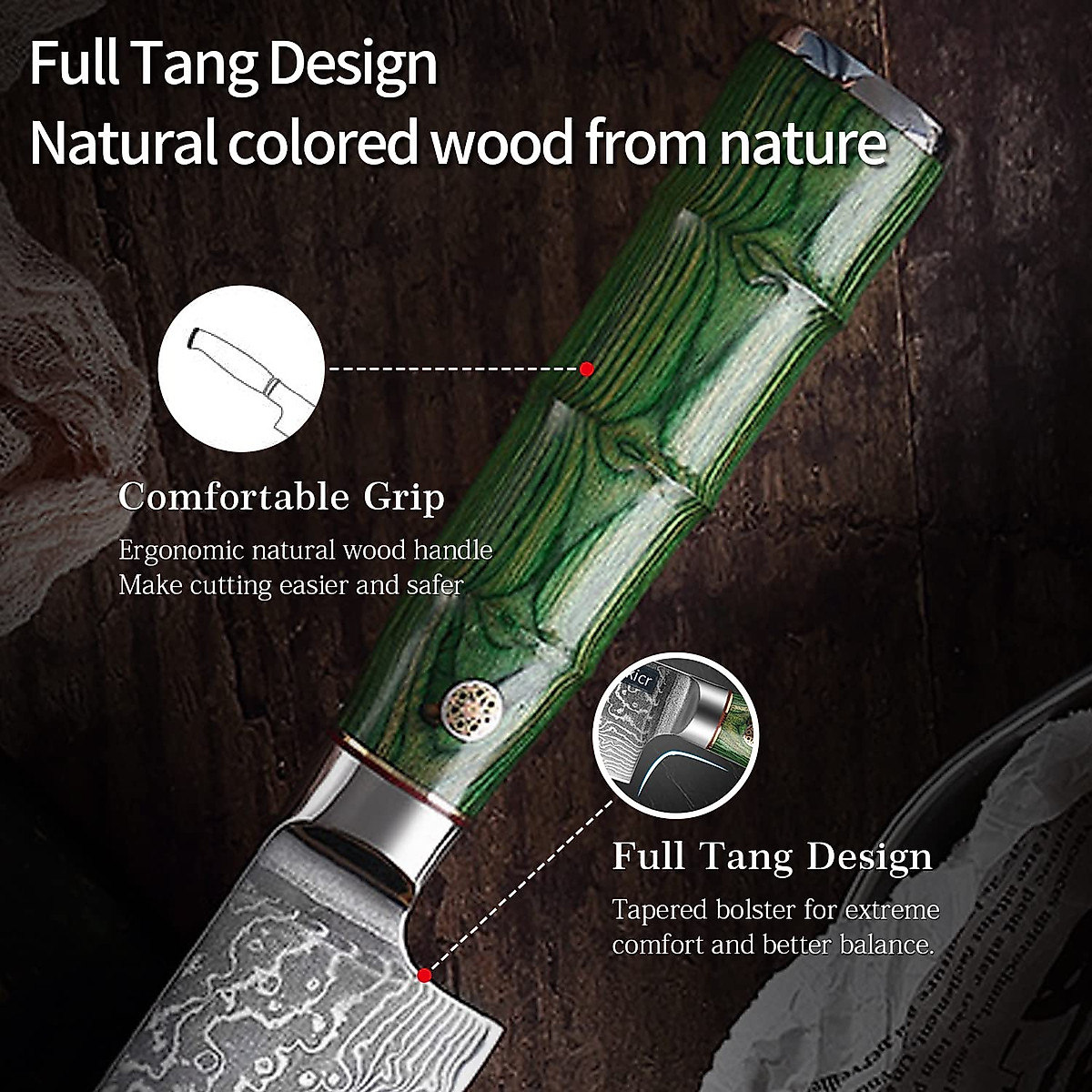 Damascus Chef Knife 8 inch- Razor Sharp Kitchen Knife Made of Damascus VG-10 Steel Special Chef's Knife for the Kitchen, Green Ebony Handle Ergonomic (8.03)…