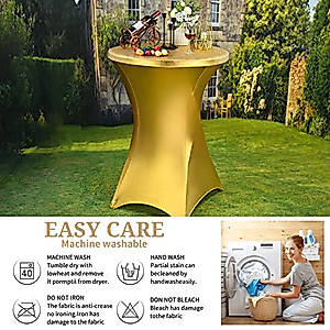 4 Pack Cocktail Spandex Stretch Square Corners Tablecloth, 32"x43" Metallic Gold Spandex Cocktail Table Cover, Fitted High Top Round Table Cloth for Wedding Bar Party Events Home Decor Supplies