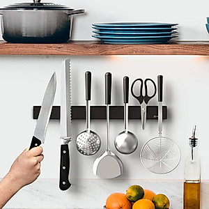 Rich&Ray 16 Inch Magnetic Knife Holder, Kitchen Knife Magnetic Holder for Wall No Drilling, Kitchen Accessories Organizer Bar or Used in Organizing Tools (Stainless Steel-16 inch, Black)