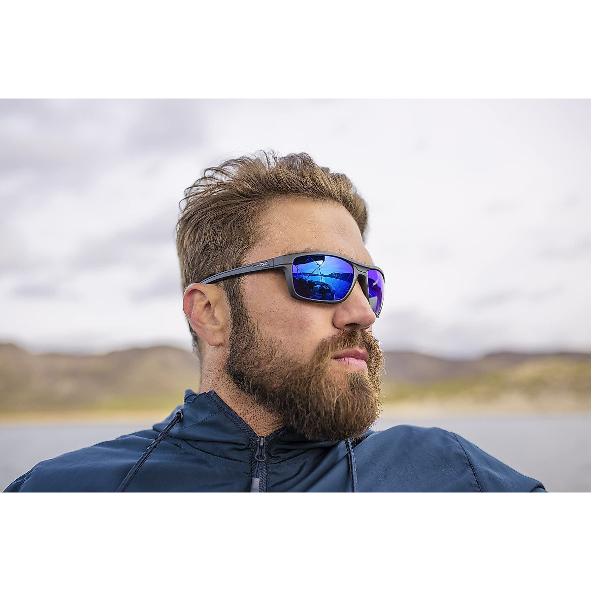 Wiley X Kingpin Captivate Polarized Sunglasses, Safety Glasses for Men and Women, UV Eye Protection for Shooting, Fishing, Biking, and Extreme Sports, Matte Graphite Frames, Blue Mirror Lenses