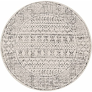 Greig Bohemian Farmhouse Living Room Bedroom Area Rug - Neutral Boho Carpet - Bordered - Off White, Black, Grey, Beige - 6'7" x 9'