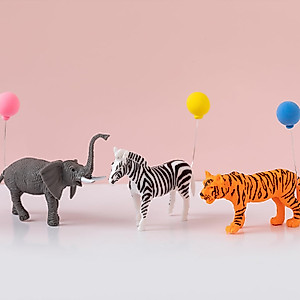 Safari Jungle Cake Toppers Animal Party Decorations Elephants, Tigers, and Zebras with Mini Birthday Party Hat Color Balloons Cake Toppers Happy Birthday Cake Toppers (3 Animal)
