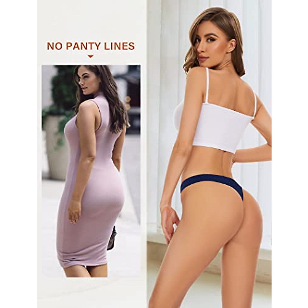 Sunm Boutique 5 Pack Seamless Thongs for Women No Show Thongs Nylon Stretch Thong Panties Underwear S-XL