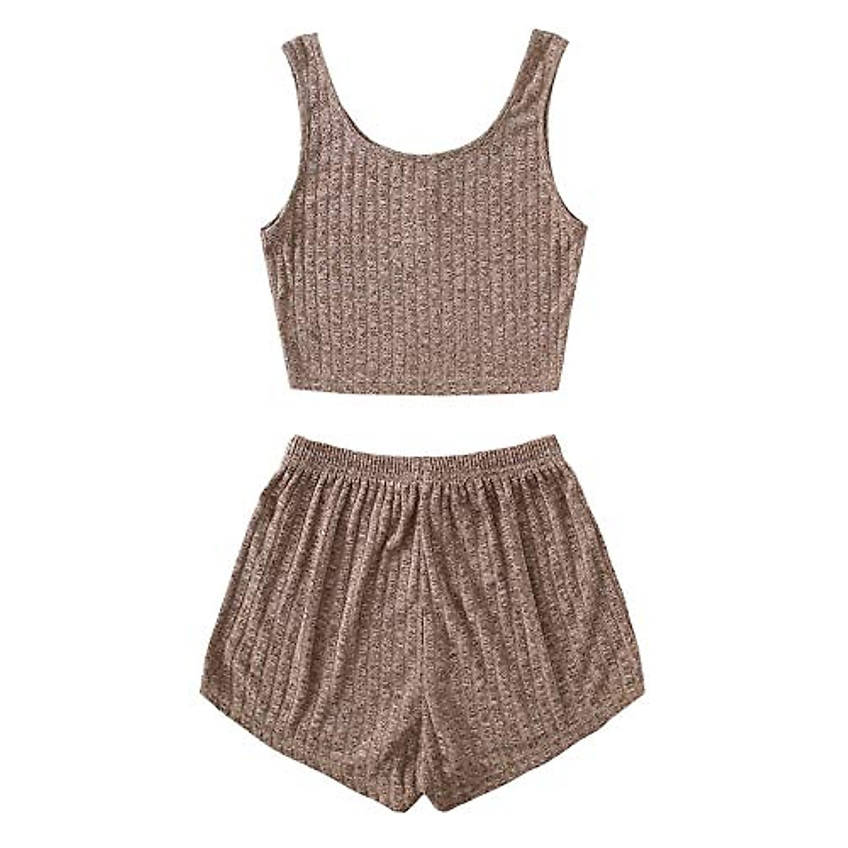 SOLY HUX Women's Button Front Ribbed Knit Tank Top and Shorts Pajama Set Sleepwear Lounge Sets Mocha Brown M