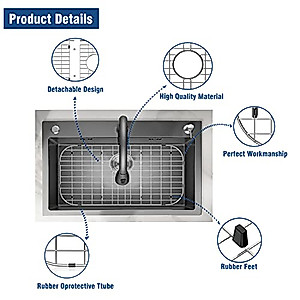 Stainless Steel Sink Protector 26"x14" with Rear Drain, Metal Sink Rack for Bottom of Sink, Kitchen Sink Grate and Sink Protectors with Sink Strainer (26" x 14" - Rear Drain)