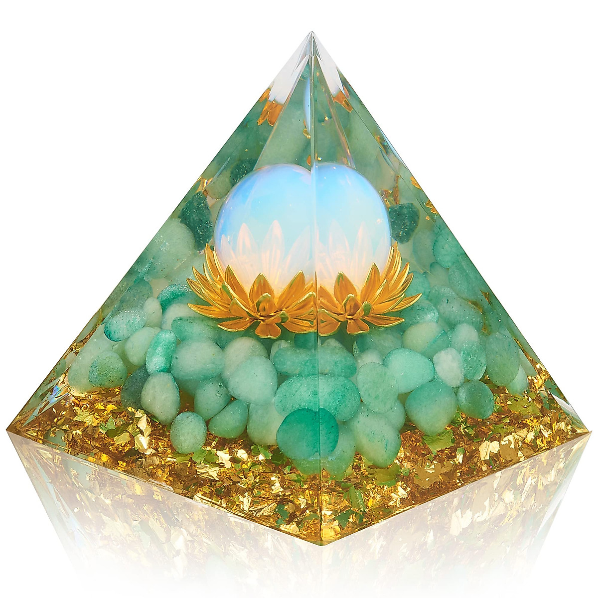 Orgone Pyramid Crystal Healing Stone Energy Generator Healing Crystals Chakra Crystal Healing Meditation Crystal Sphere Orgonite Pyramid Crystal Women Gift (Green Aventurine&white Jade)