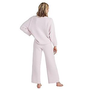 Softies Solid Marshmallow Reverse Seam Crew Neck Lounge Set for Women, 2 Piece Loungewear with Bracelet Sleeves, Made of Cloud Soft Fabric, Blush Pink, Large